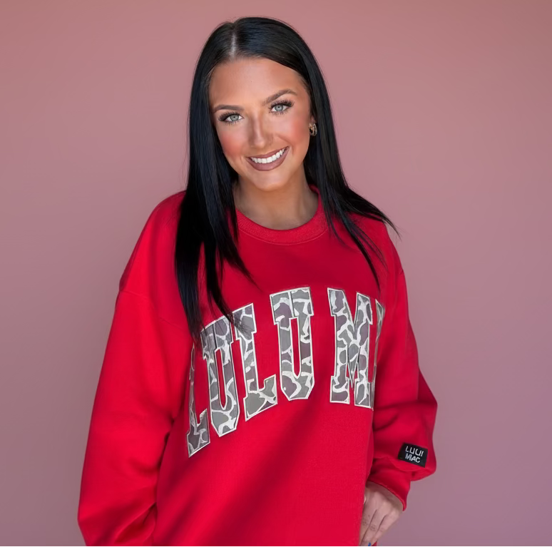 camo red sweatshirt | lulu mac – The Bleu Belle