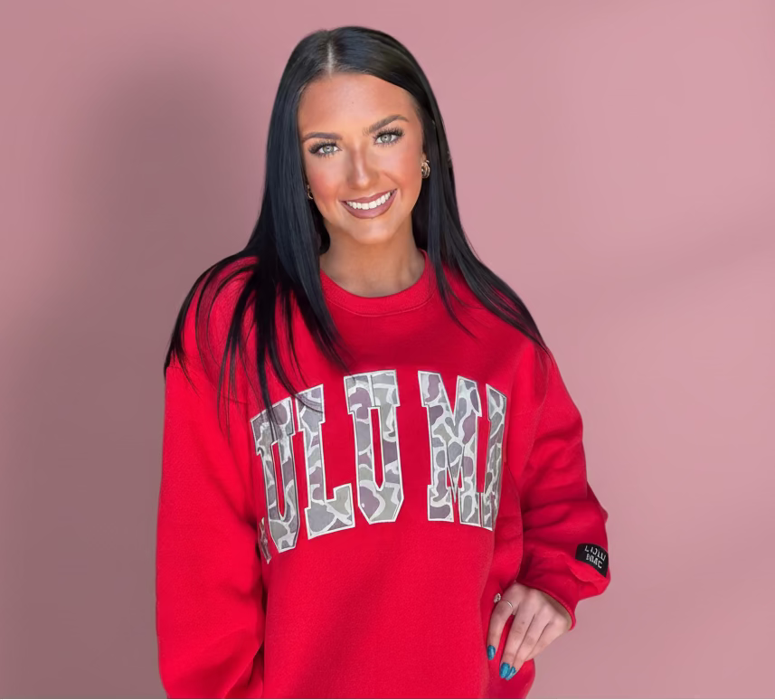 camo red sweatshirt | lulu mac – The Bleu Belle